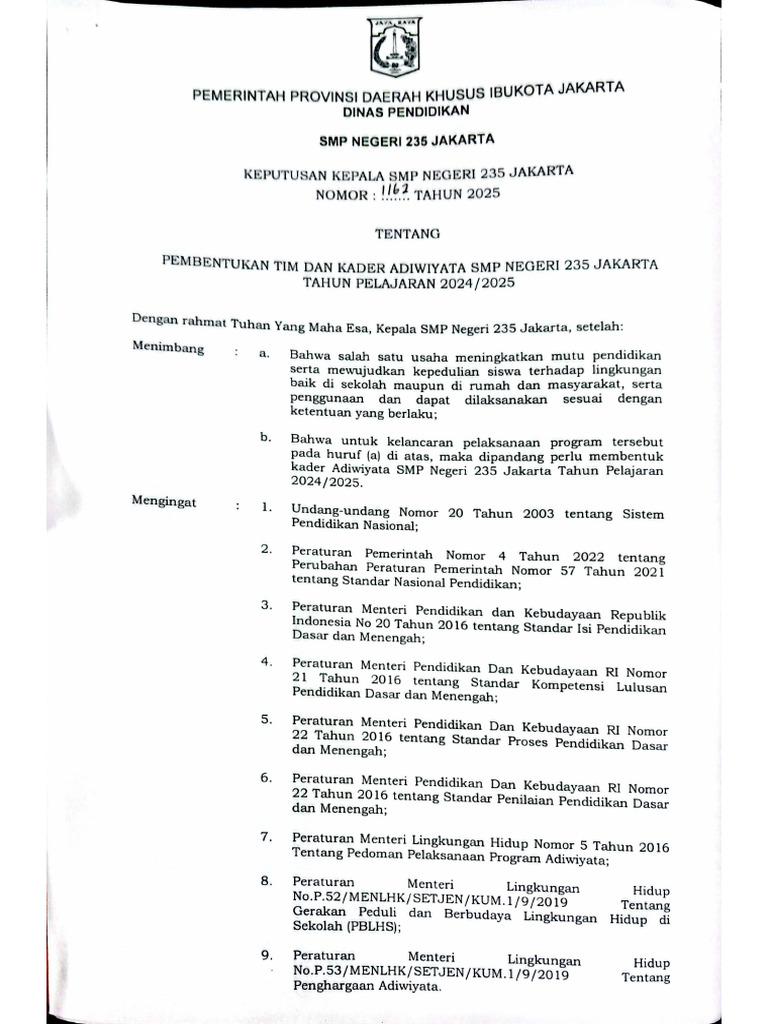 SK Tugas Adiwiyata | PDF