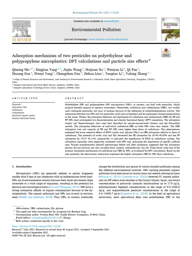 Adsorption Mechanism of Two Pesticides On Polyethylene and ...
