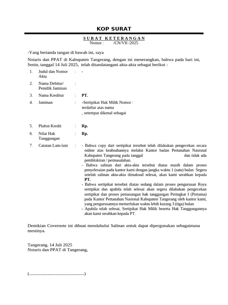 Contoh Covernote | PDF