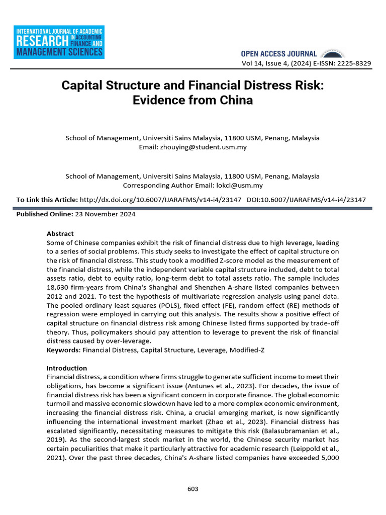 Capital Structure and Financial Distress in China | PDF | Capital ...