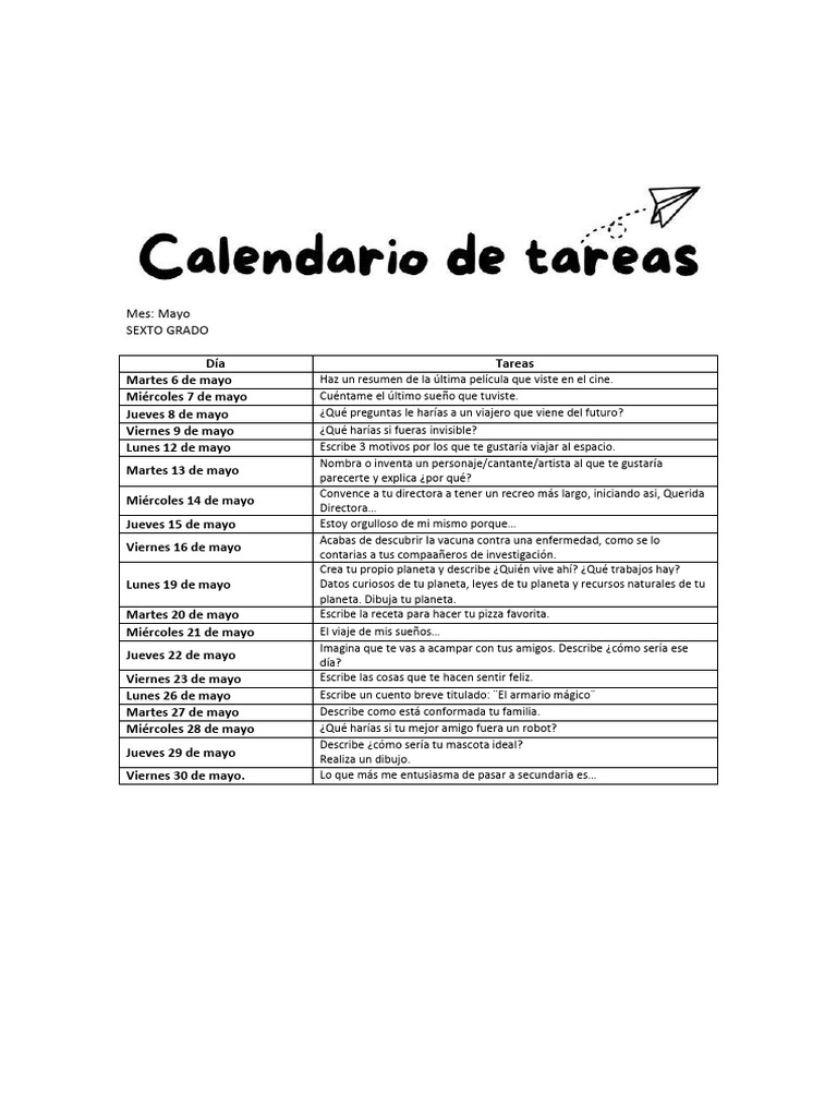Calendario de Escritura SEXTO | PDF
