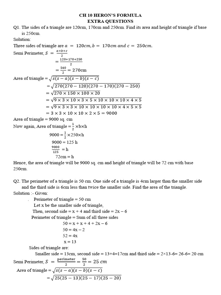 CLASS 9 - CH 10 - Extra Questions | PDF | Area | Triangle