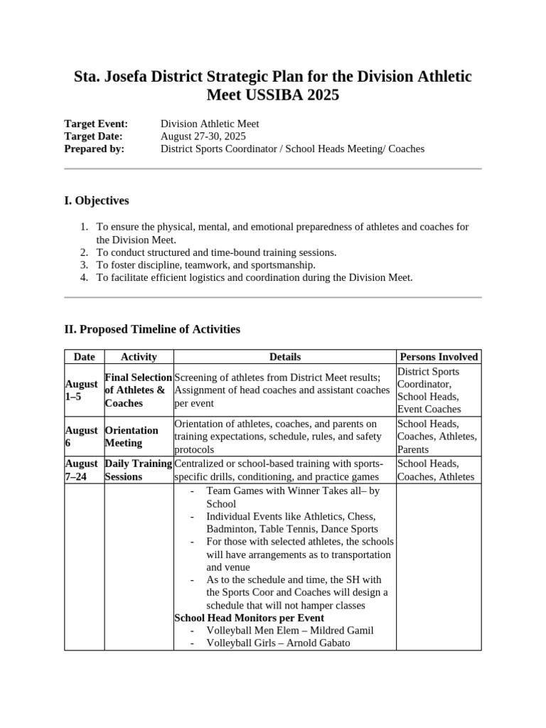 Division Meet 2025 Strategic Plan | PDF | Sports