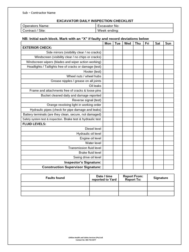 Excavator Daily Checklist.pdf | PDF