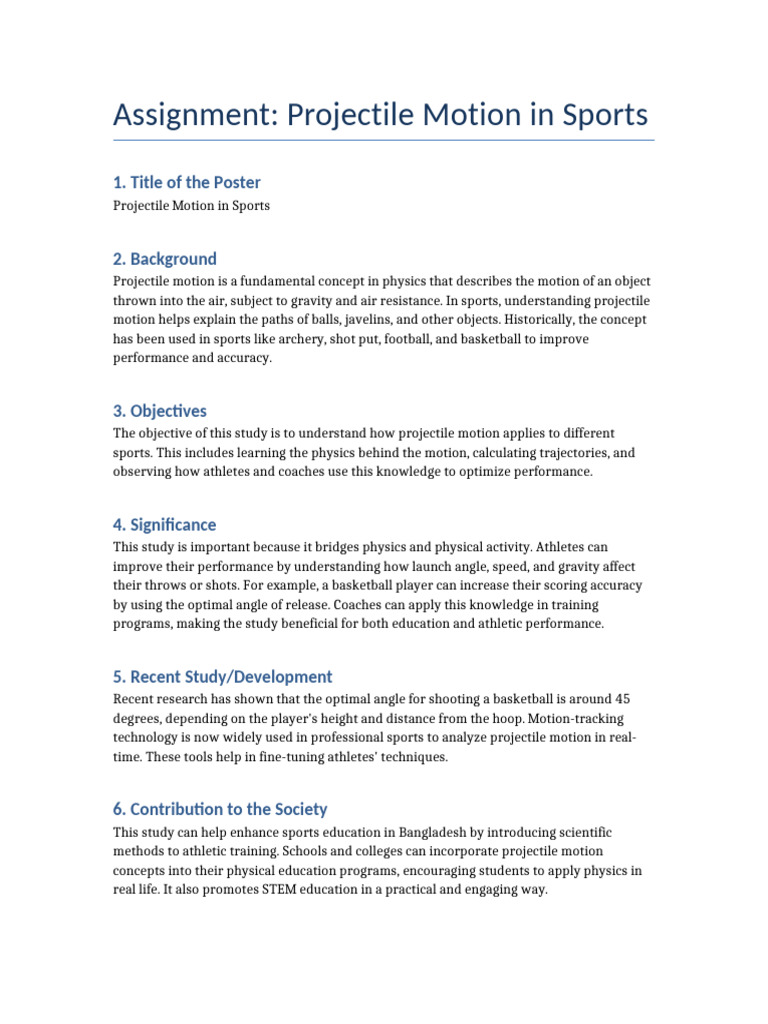 Projectile Motion in Sports Assignment | PDF | Projectiles | Physics