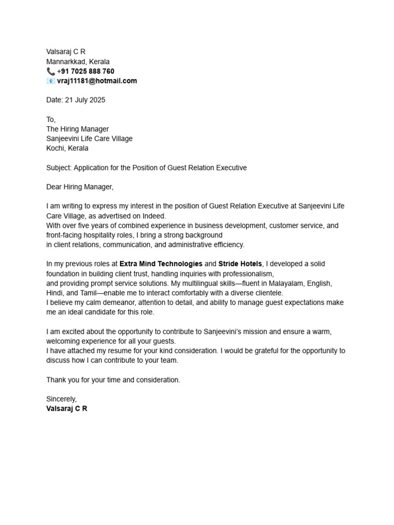 Guest Relations Executive Application | PDF