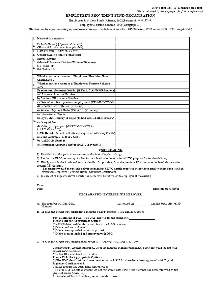 EPF Declaration Form No. 11 Template | PDF | Authentication