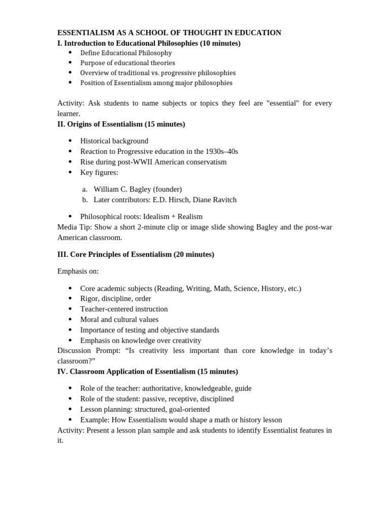 Understanding Essentialism in Education | PDF | Essentialism ...