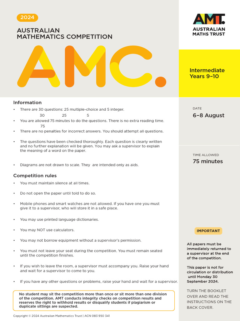 2024 Australian Mathematics Competition Guide | PDF | Multiplication ...