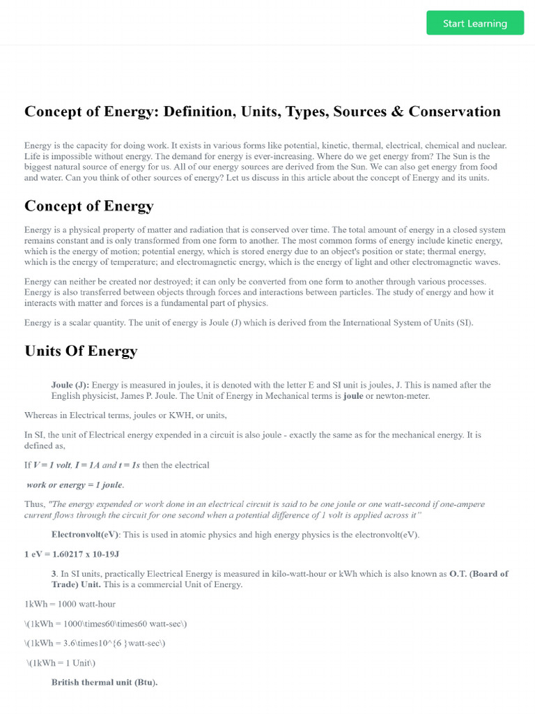 Concept of Energy and Its Units Definition Equations Sources 1 E0981196 ...