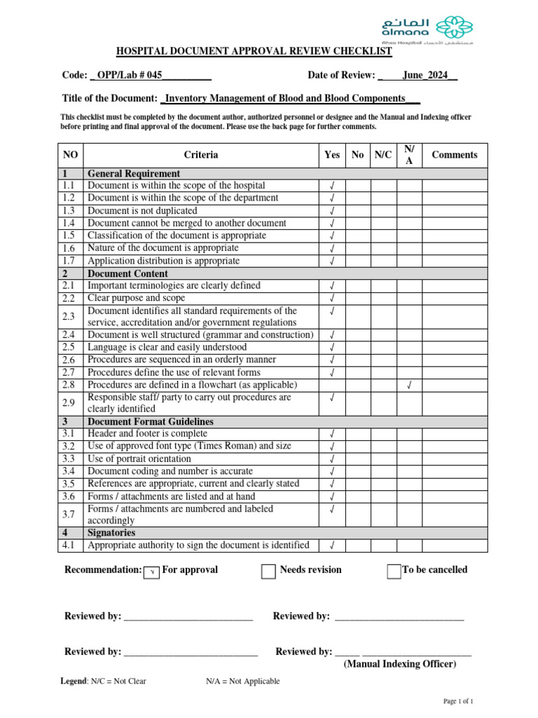 Blood Inventory Management Checklist | PDF | Blood Type | Blood Transfusion