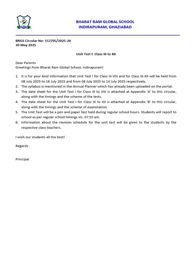 Circular For Unit Test I 202425 | PDF | Science