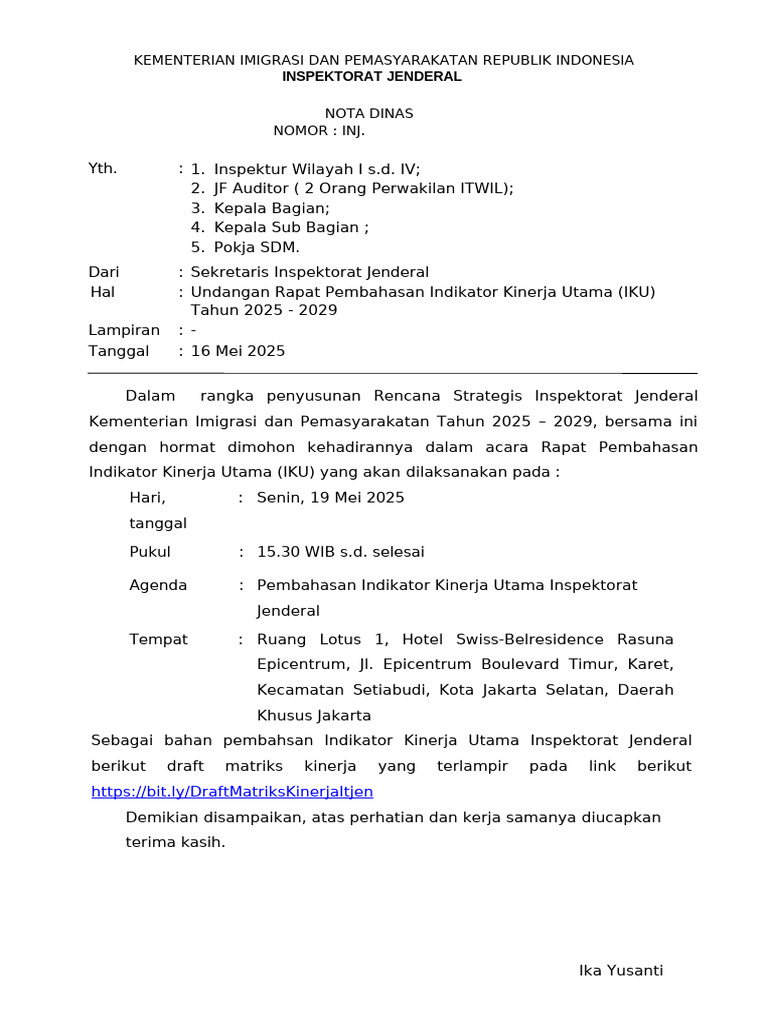 Nodin Und Rapat Pembahasan Indikator Kinerja Utama | PDF