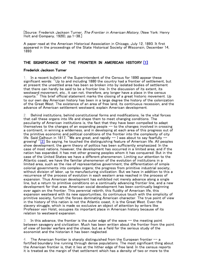Significance of the American Frontier | PDF | American Frontier ...