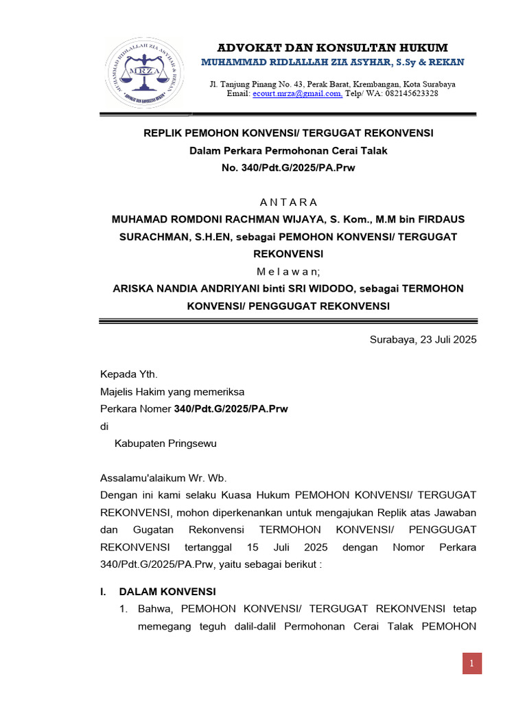 Replik Pemohon | PDF