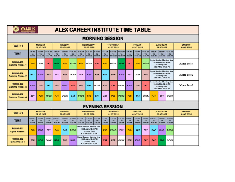 Time Table 28st July To 3th July FINAL | PDF