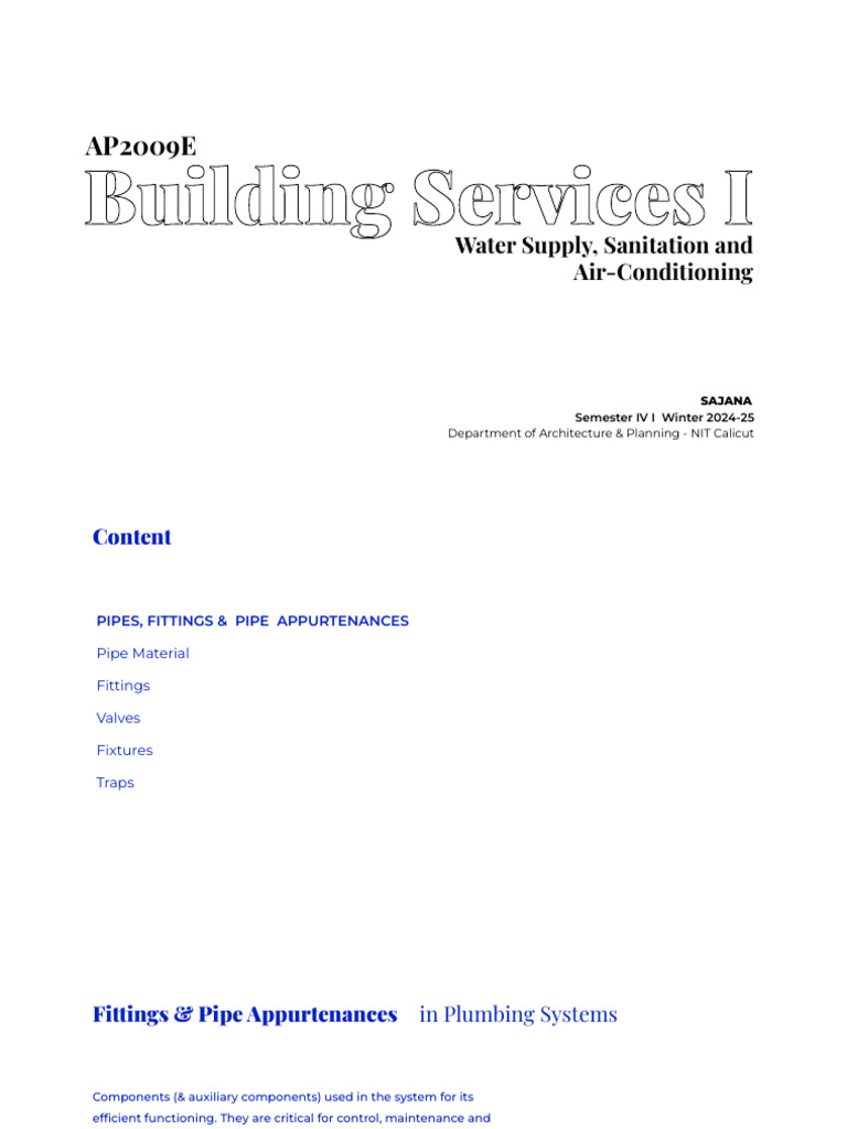 2024-25 Winter - BS I - Fixtures | PDF | Pipe (Fluid Conveyance) | Plumbing