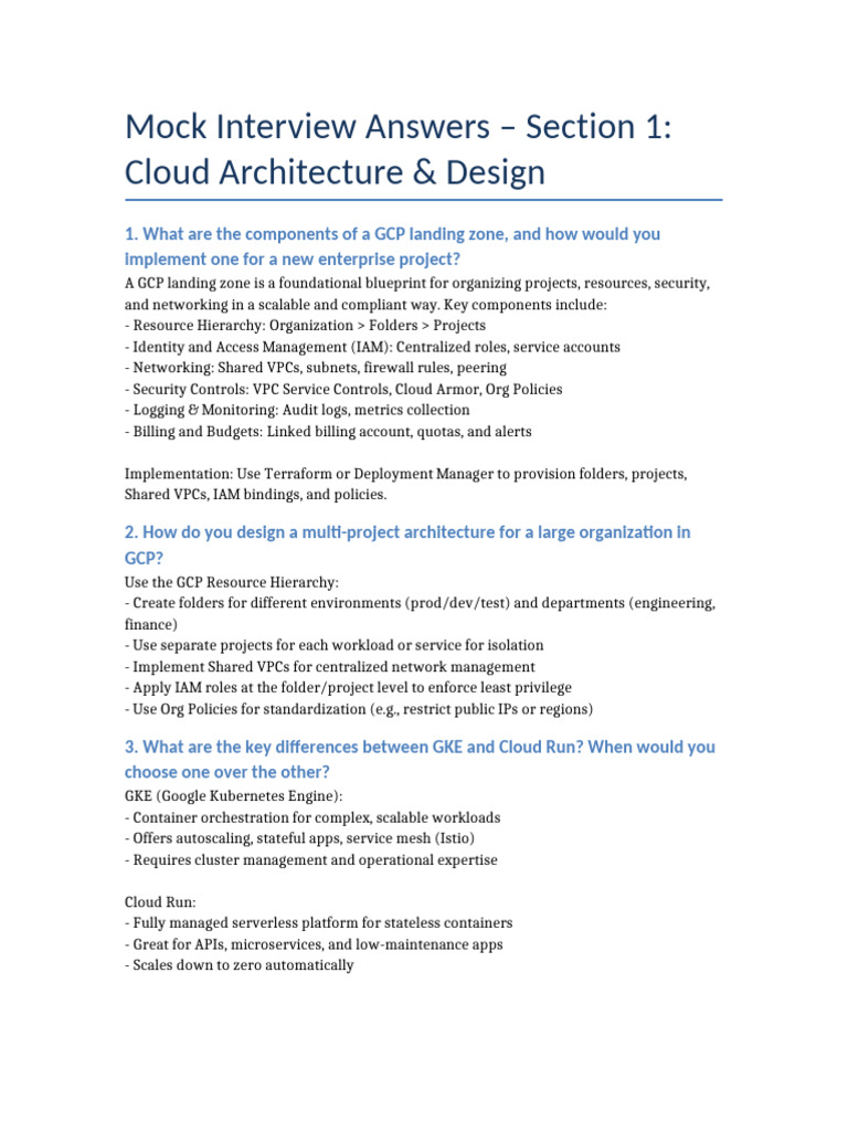 GCP Mock Interview Answers Section1 Architecture | PDF | Cloud Computing | Software Architecture