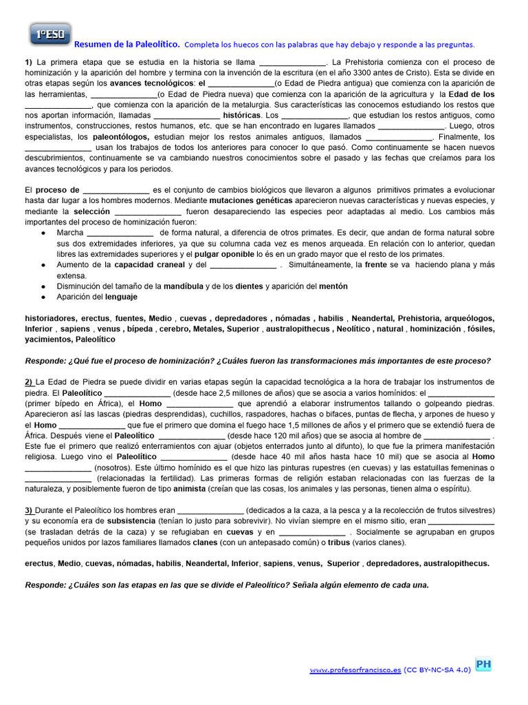 Resu Paleolítico | PDF | Homo | Evolución humana