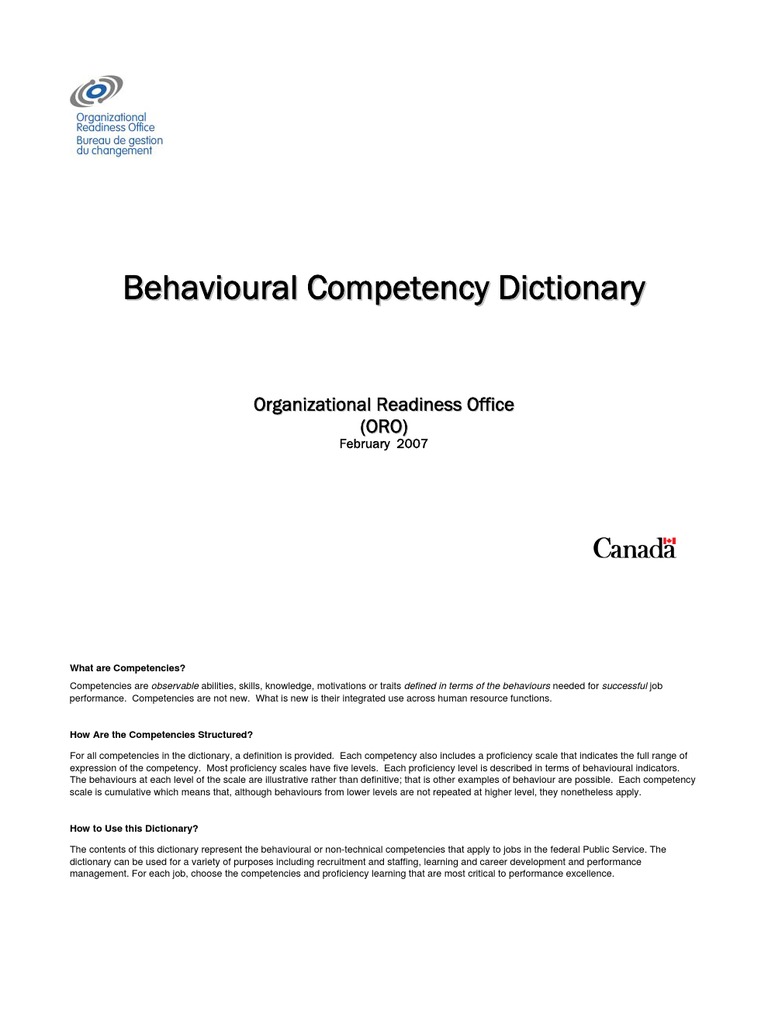 Main Behavioural Competency Dictionary | PDF | Competence (Human ...