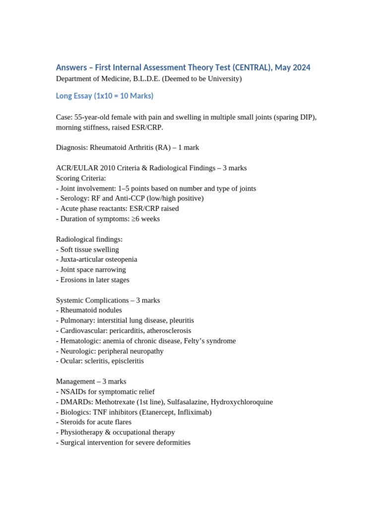 Detailed Medicine Answers Davidson | PDF | Rheumatoid Arthritis | Myocardial Infarction