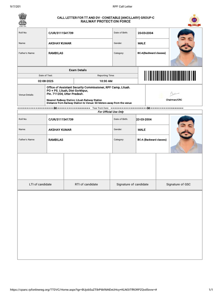 RPF Constable Admin Card | PDF