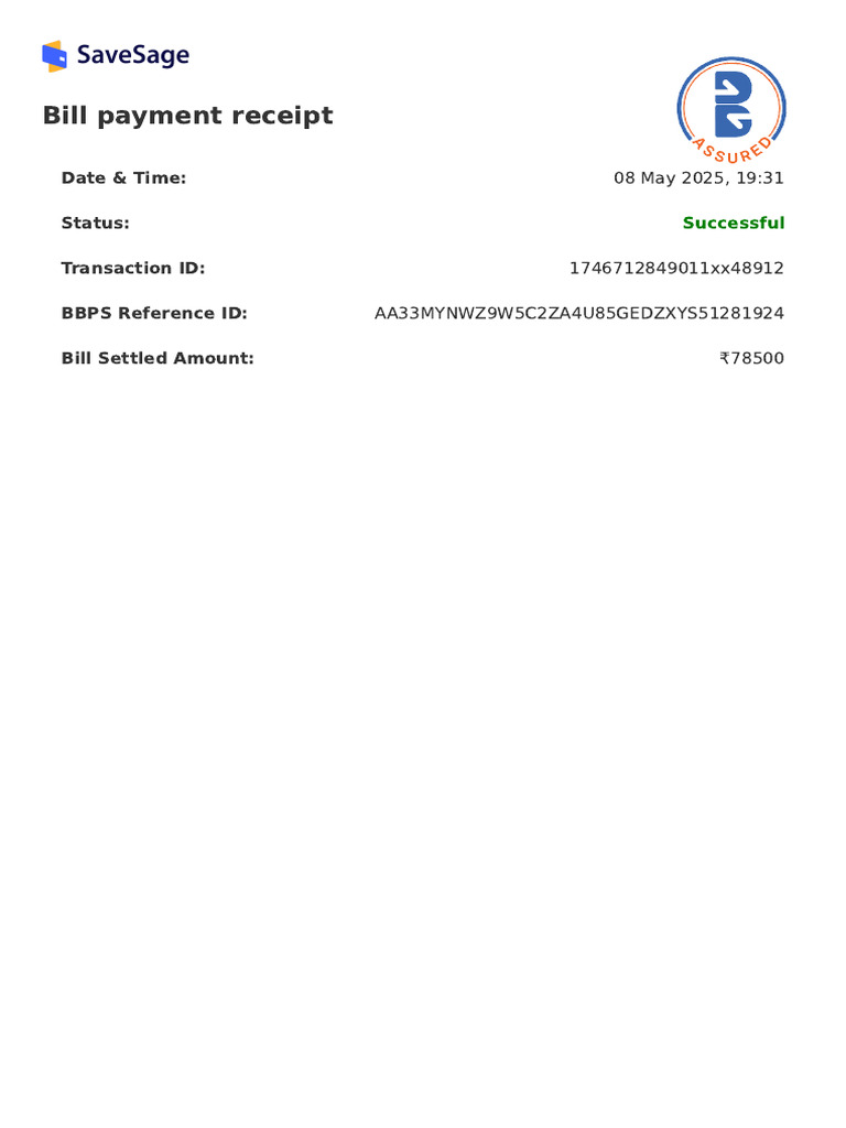Successful Bill Payment Receipt | PDF