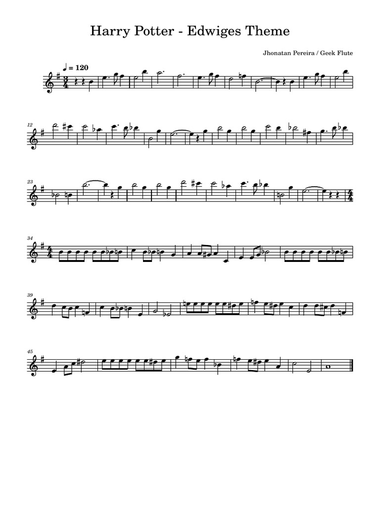 Harry Potter - Edwiges Theme (Flute) by Geek Flute | PDF