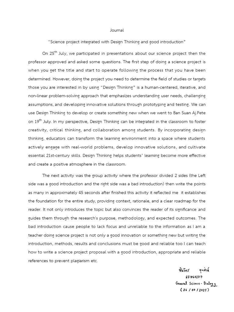 Science Project Journal 4 | PDF | Design Thinking | Science