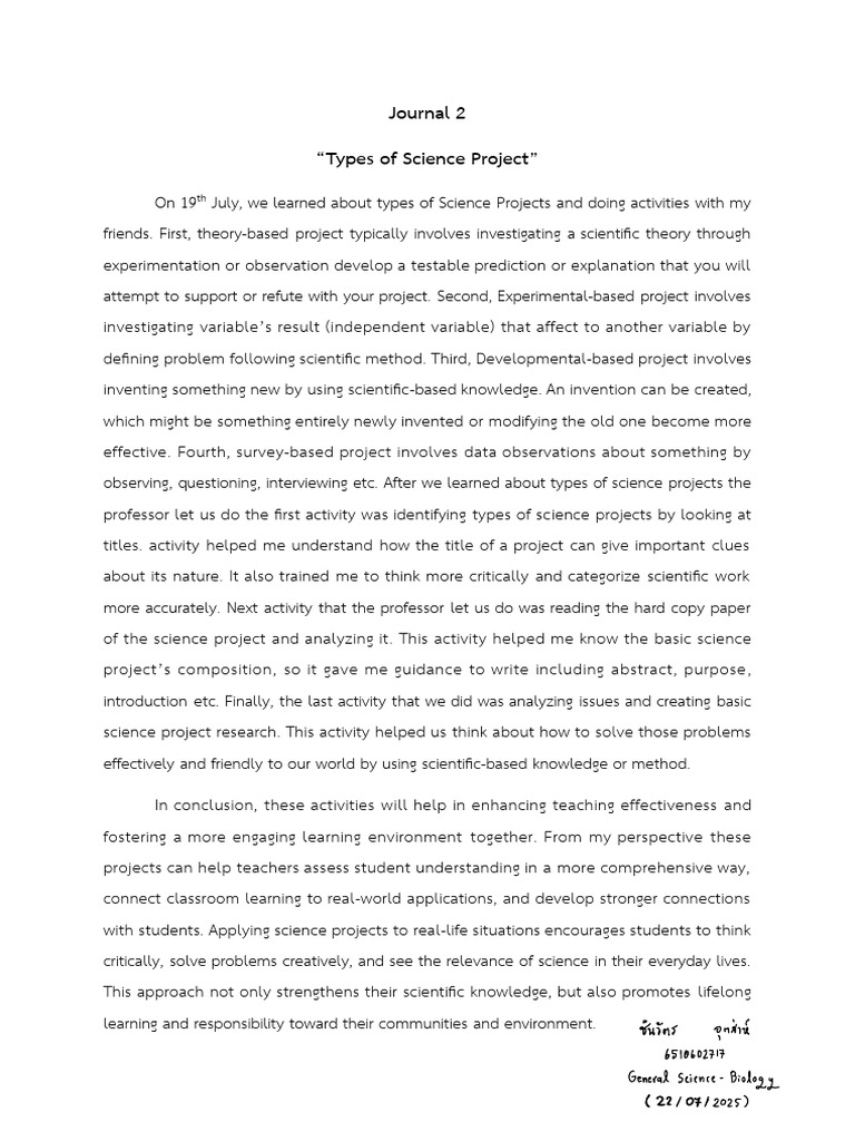 Science Project Journal - 6510602717 | PDF | Science | Knowledge