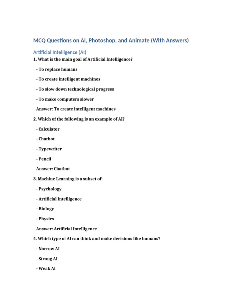AI, Photoshop, and Animate MCQs with Answers | PDF | Adobe Photoshop ...