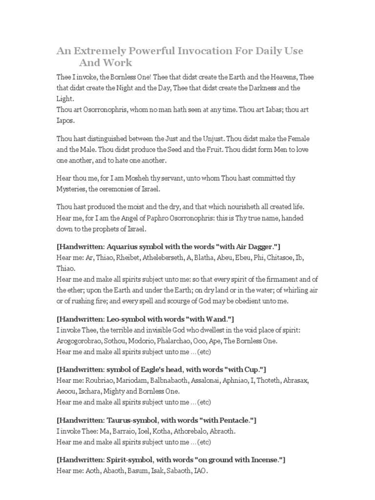 An Extremely Powerful Invocation For Daily Use and Work | PDF ...