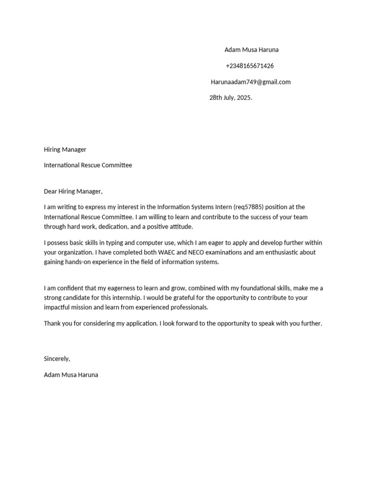 Cover Letter Adam | PDF