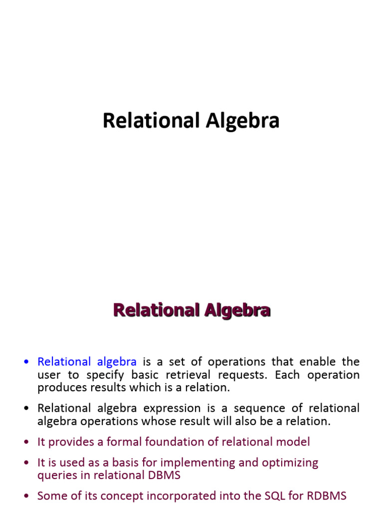 2. Relational Algebra | PDF | Relational Model | Relational Database