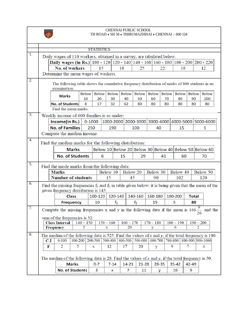 Statictics Rev Worksheet 2025 | PDF