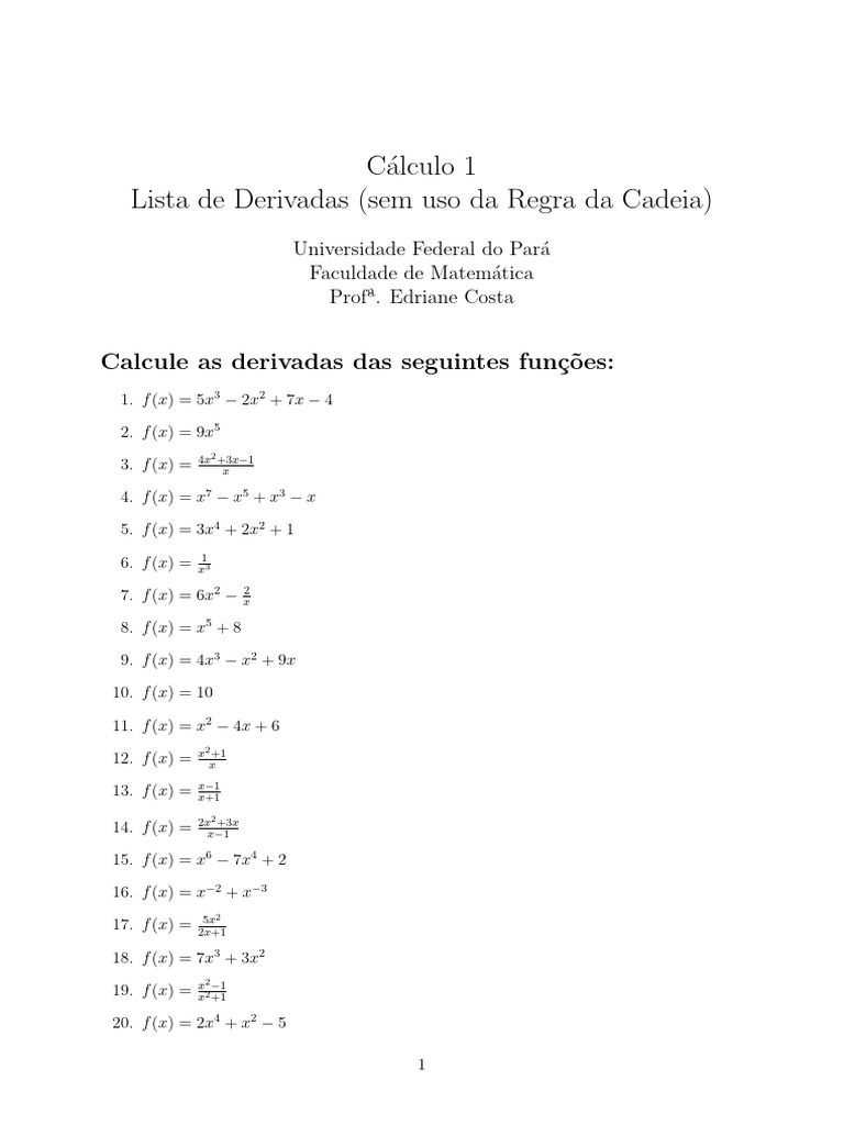 Lista de Derivadas Simples | PDF