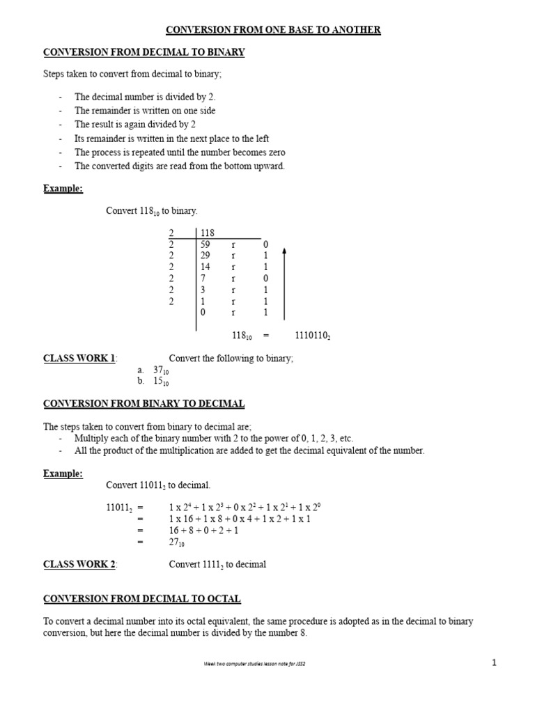 Week Two - Conversion From One Base to Another | PDF | Number Theory | Discrete Mathematics