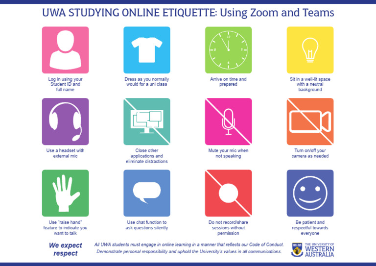 UWA Studying Online Etiquette - Using Zoom and Teams | PDF