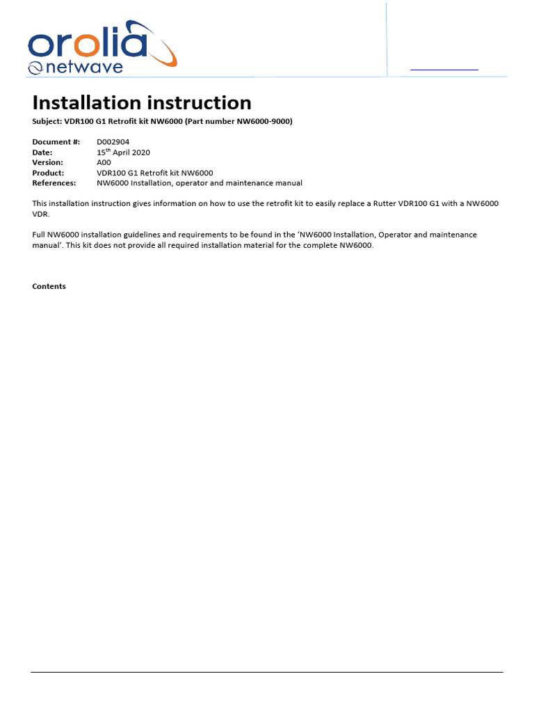 D002904 A00 Vdr100 G1 Retrofit Kit Installation Instruction Pdf