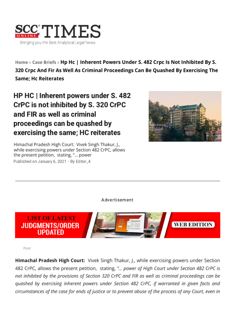 HP HC - Inherent Powers Under S. 482 CRPC Is Not Inhibited by S. 320 ...