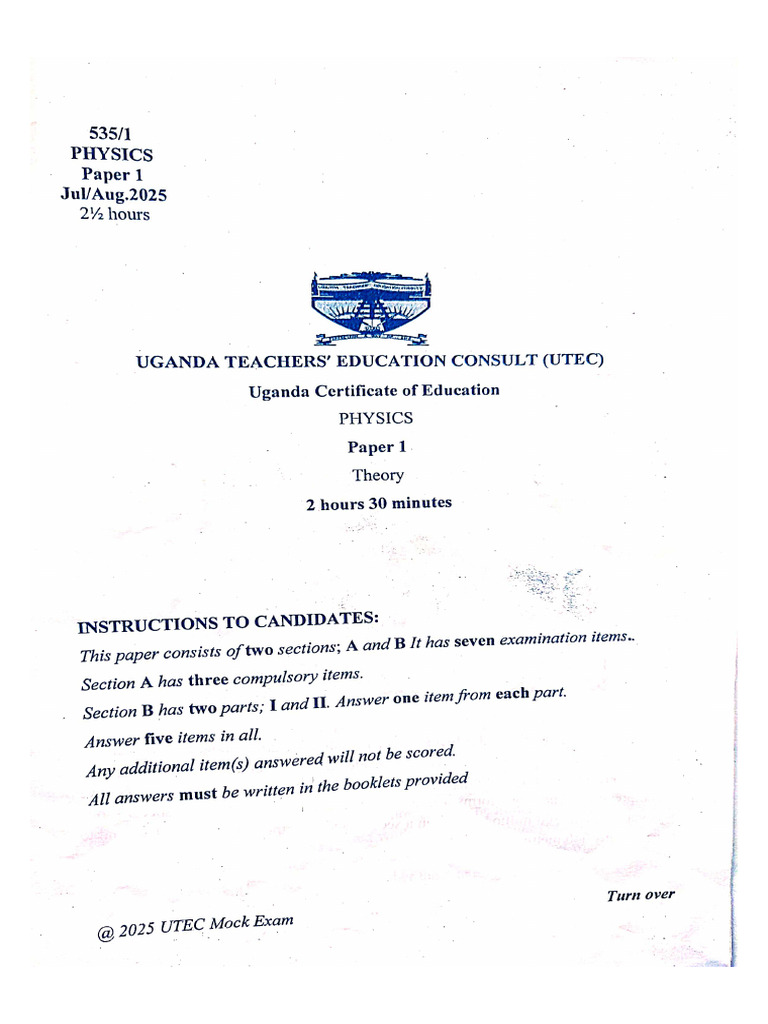 Utec Uce Mocks 2025 Phy One | PDF
