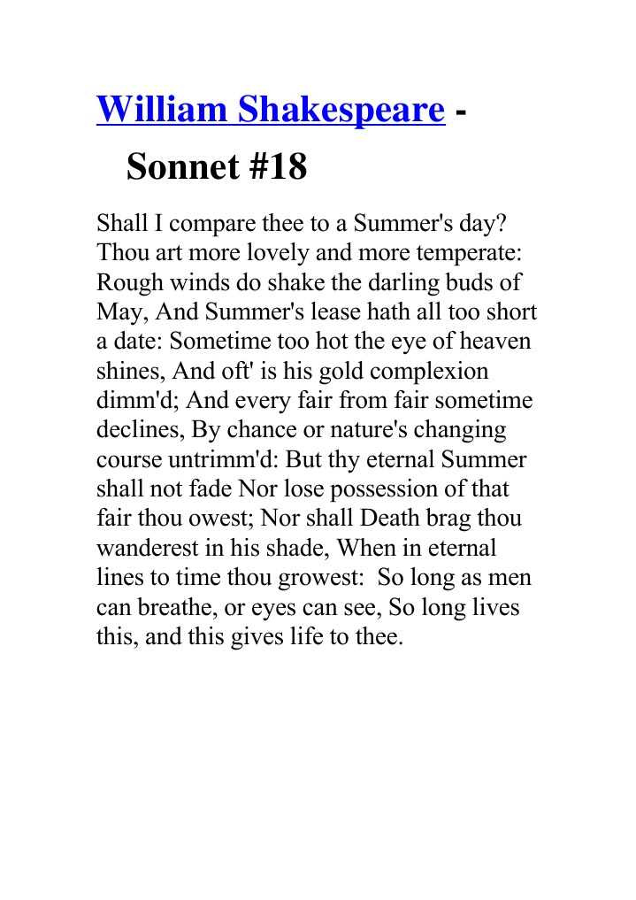 William Shakespeare: - Sonnet #18 | PDF