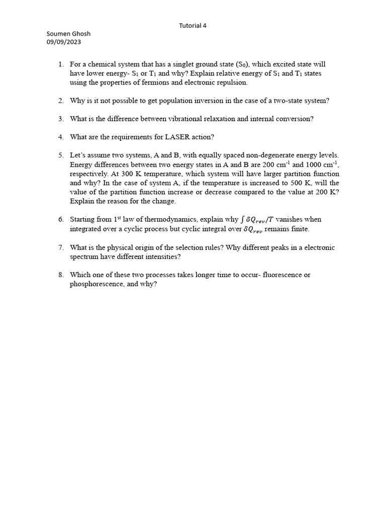 Tutorial 4 Soumen Ghosh 09/09/2023 | PDF