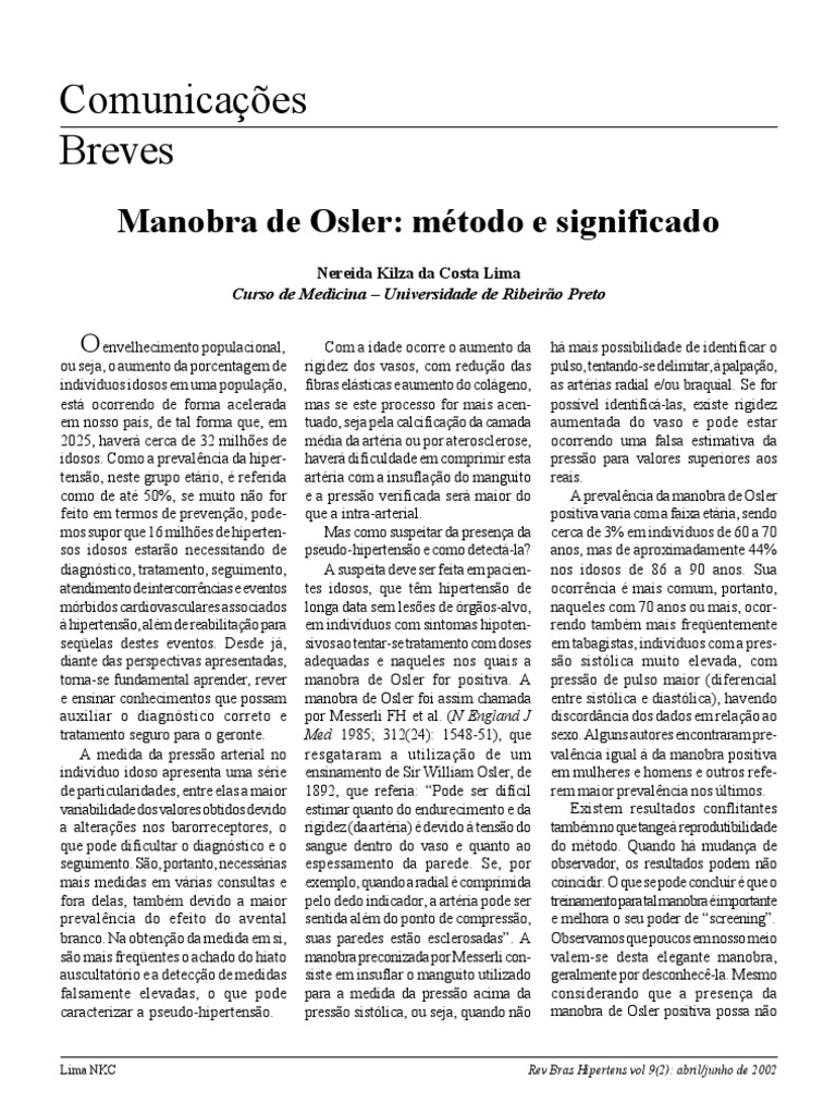 A manobra de Osler: método para detectar pseudo-hipertensão em idosos ...
