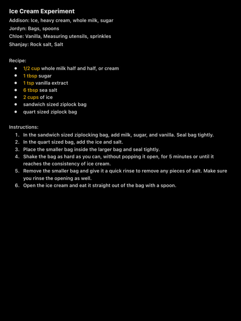 Ice Cream Experiment | PDF