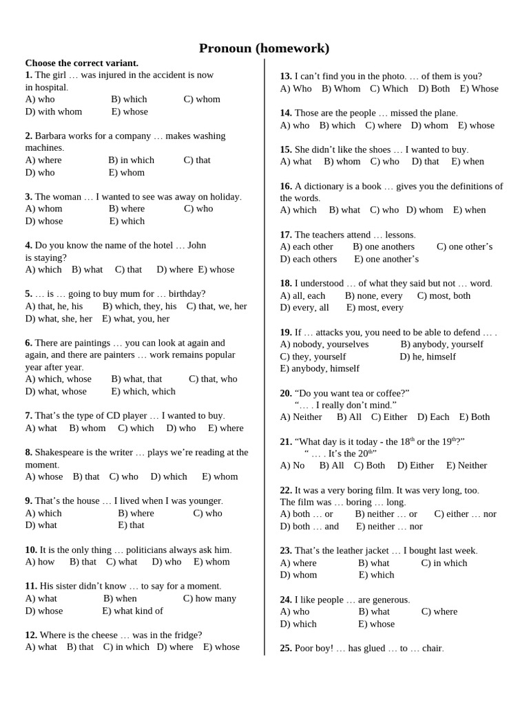 Pronoun (Homework) | PDF