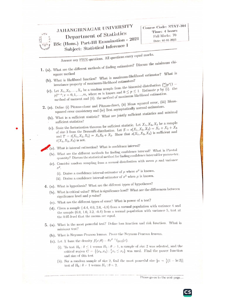 STAT-301 Previous Question | PDF