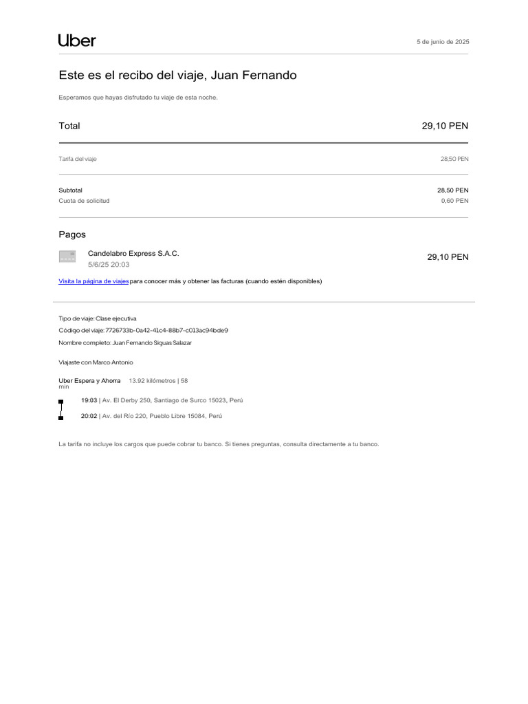 Recibo uber | PDF
