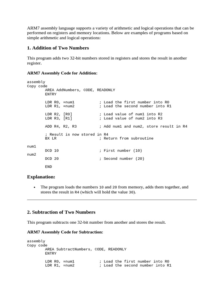 ARM7 Simple Arthimetic Logical Programs | PDF | Algorithms And Data Structures | Computer ...