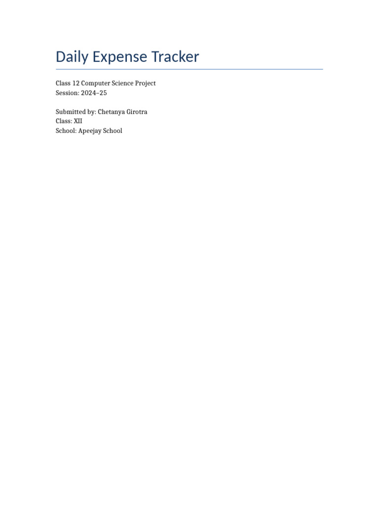 Daily Expense Tracker Project Report | PDF